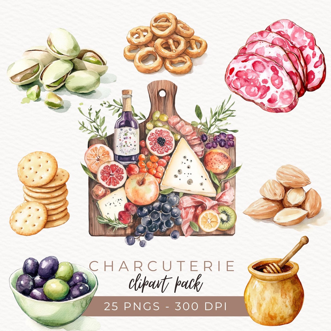Charcuterie Clipart, Charcuterie Board PNG, Cheese Board Art ...