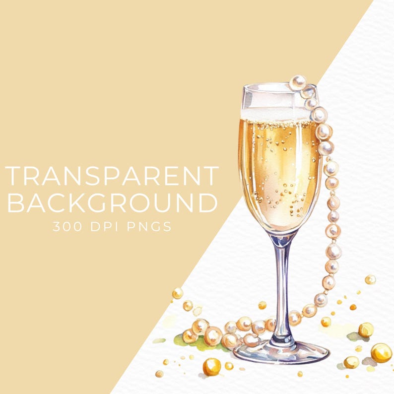 Pearls Prosecco Clipart, Watercolor Champagne Art, Bridal Shower ...