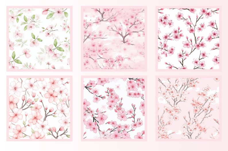 Cherry Blossom Digital Paper Pack Sakura Seamless Patterns Spring ...