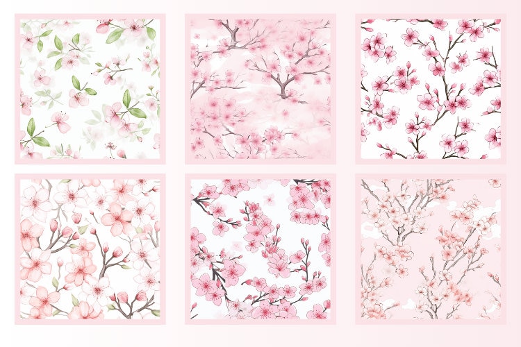 Cherry Blossom Digital Paper Pack Sakura Seamless Patterns Spring ...