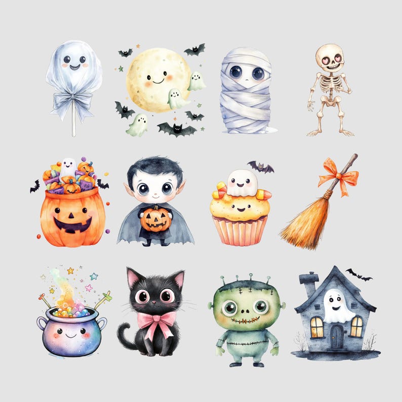 Kawaii Halloween Clipart, Cute Spooky PNG Graphics, Adorable Halloween ...