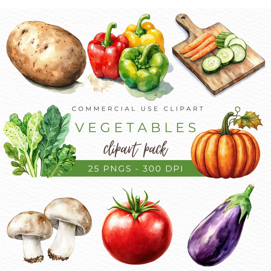Vegetable Clipart, Watercolor PNG, Broccoli and Carrot Art, Tomato ...