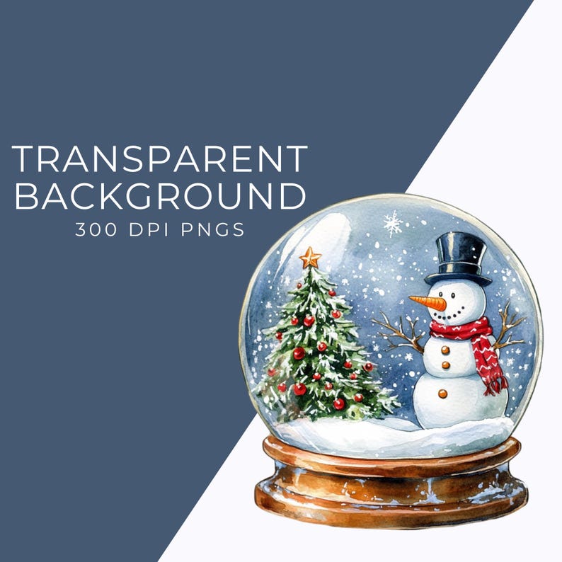 Christmas Snow Globe Clipart, Watercolor Christmas PNG, Holiday and ...