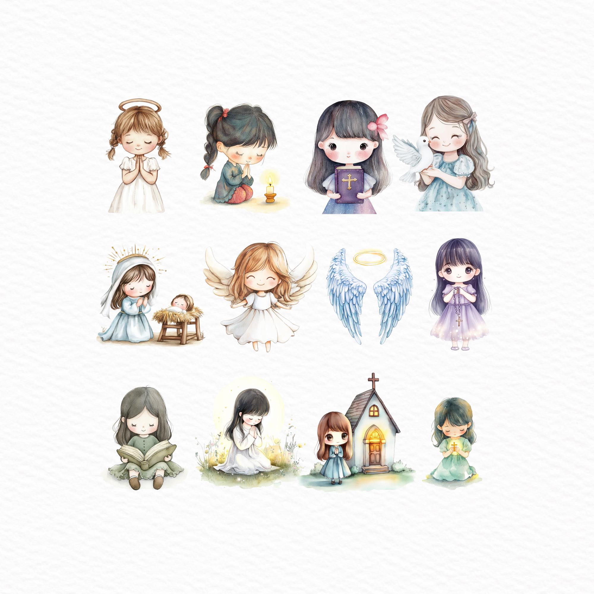 Christian Chibi Girl Clipart, Cute Girl Praying PNG, Religious Graphics ...