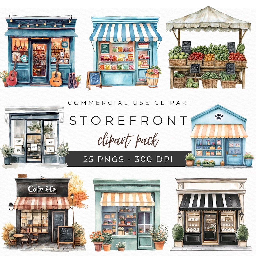 Storefront Clipart, Bakery Store PNG, Candy Shop Illustration, Flower ...