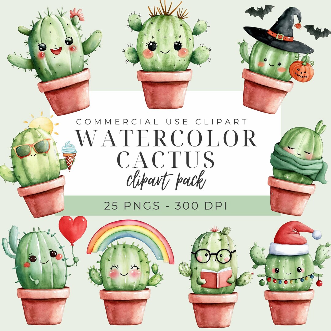 Cute Watercolor Cactus Clipart, Adorable Succulent Pngs, Plant Art for ...