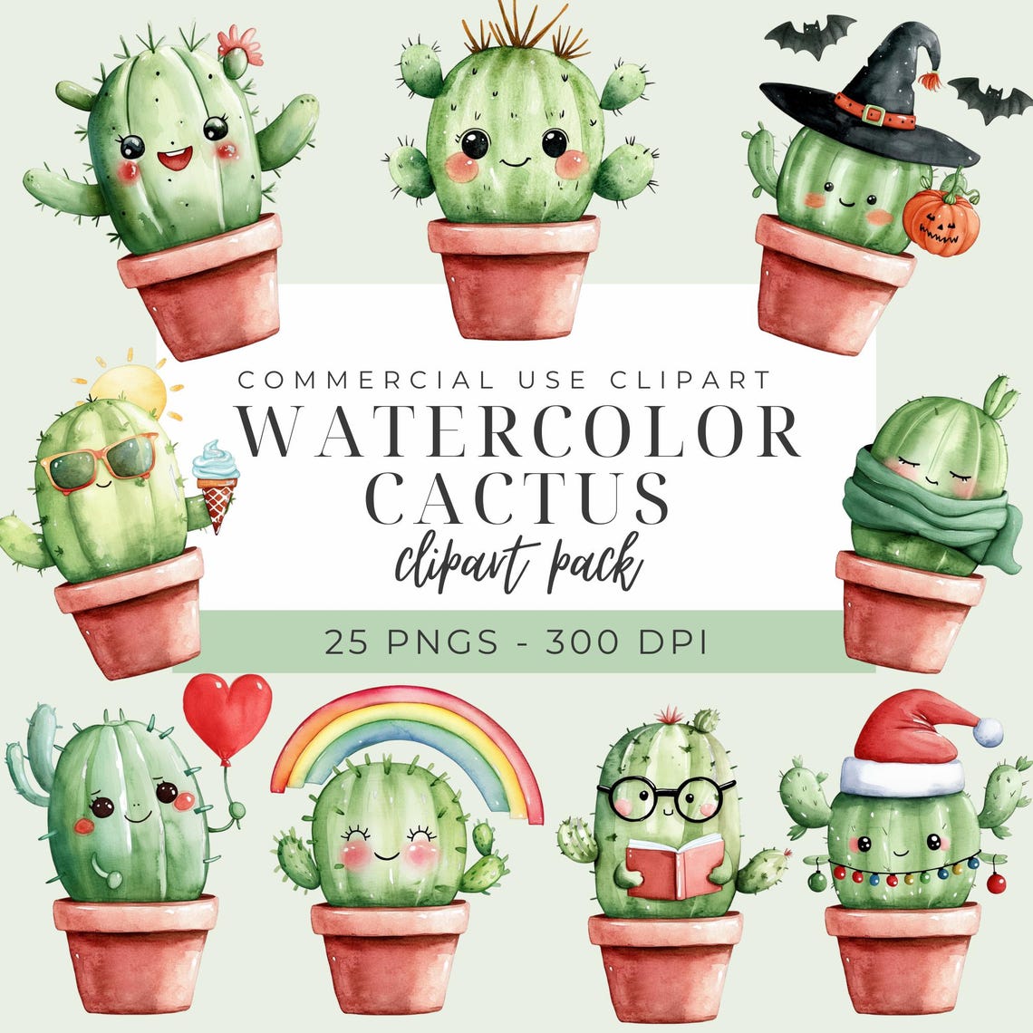Cute Watercolor Cactus Clipart, Adorable Succulent Pngs, Plant Art for ...