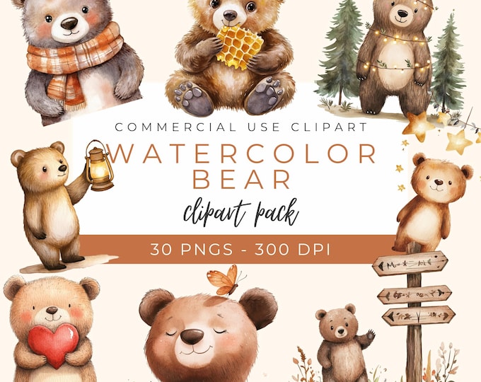 WATERCOLOR CLIPART, Bear Clipart, Watercolour Clipart Set, Commercial ...
