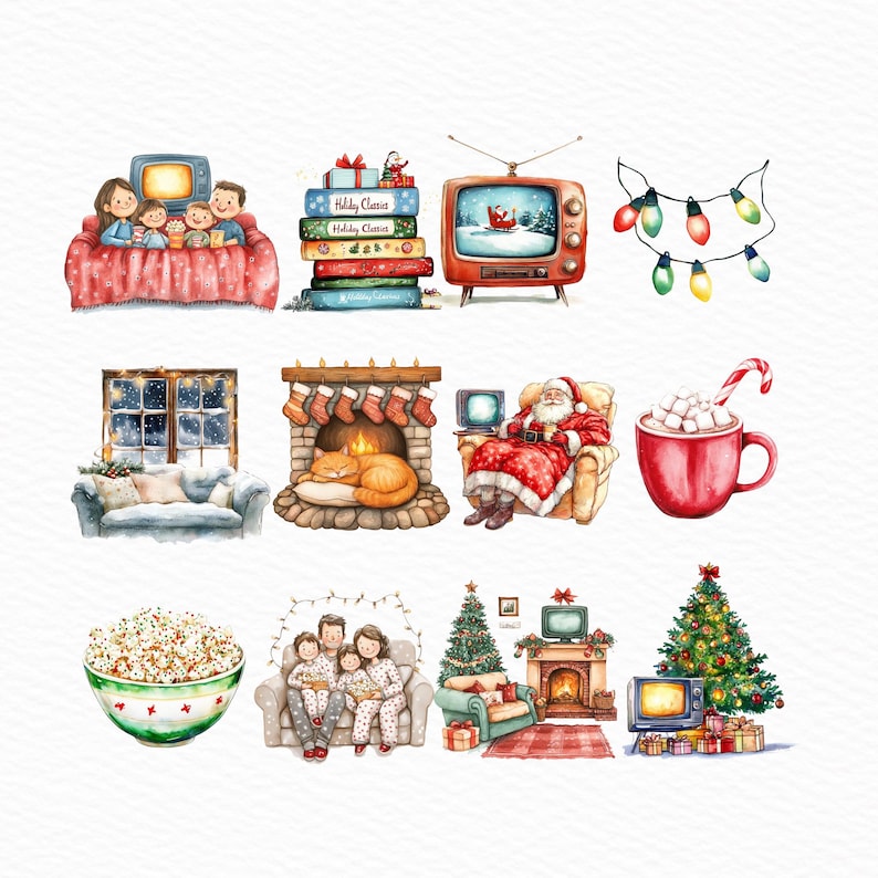 Christmas Movie Night Clipart, Holiday Movie Art, Festive Popcorn ...