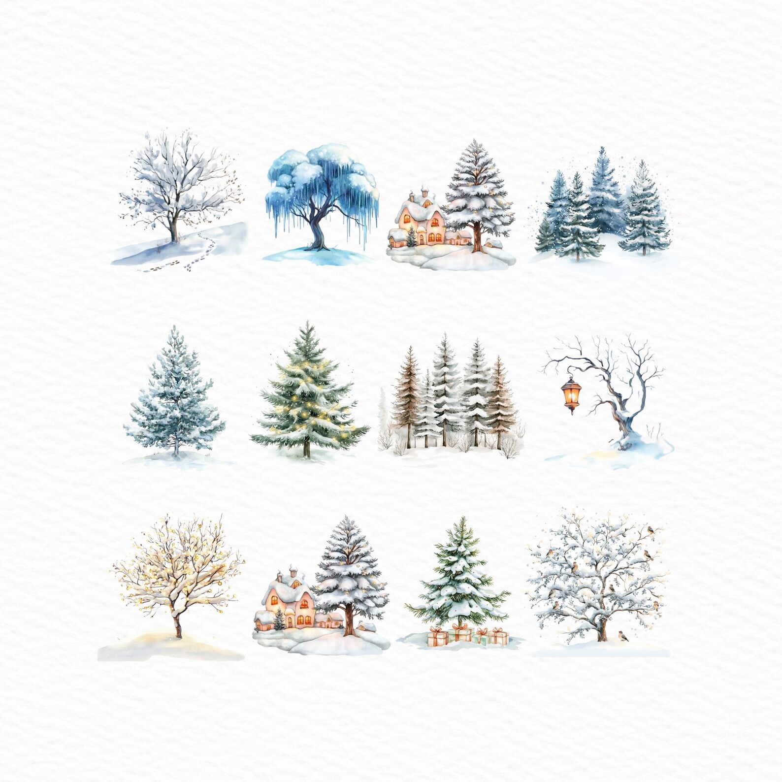 Snowy Tree Clipart, Winter Forest PNG, Rustic Tree Illustration, Pine ...