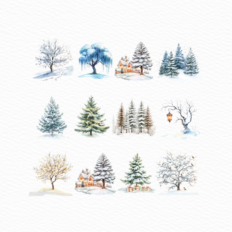 Snowy Tree Clipart, Winter Forest PNG, Rustic Tree Illustration, Pine ...