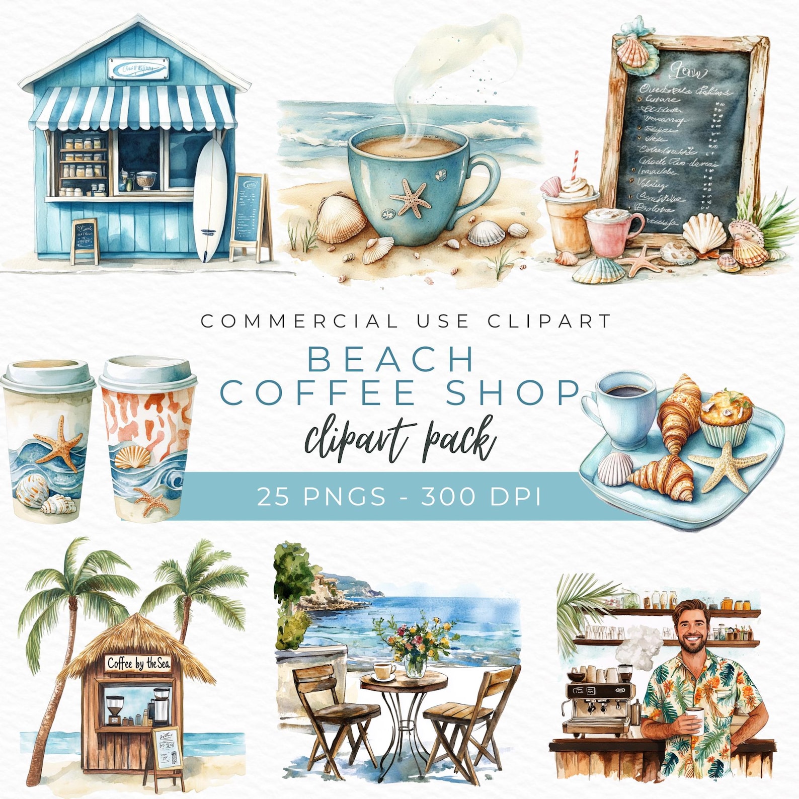 Beach Coffee Shop Clipart, Coffee Shop PNG, Tropical Clipart, Summer ...