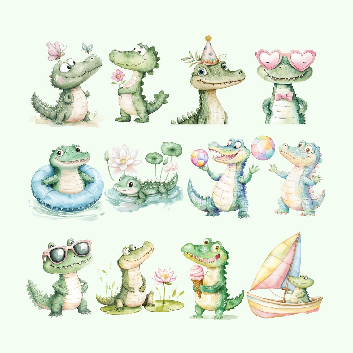 Alligator Clipart, Cute Alligator PNG, Watercolor Reptile Art, Baby ...