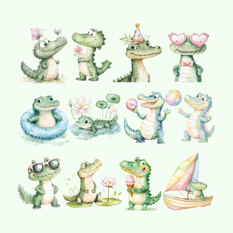 Alligator Clipart, Cute Alligator PNG, Watercolor Reptile Art, Baby ...