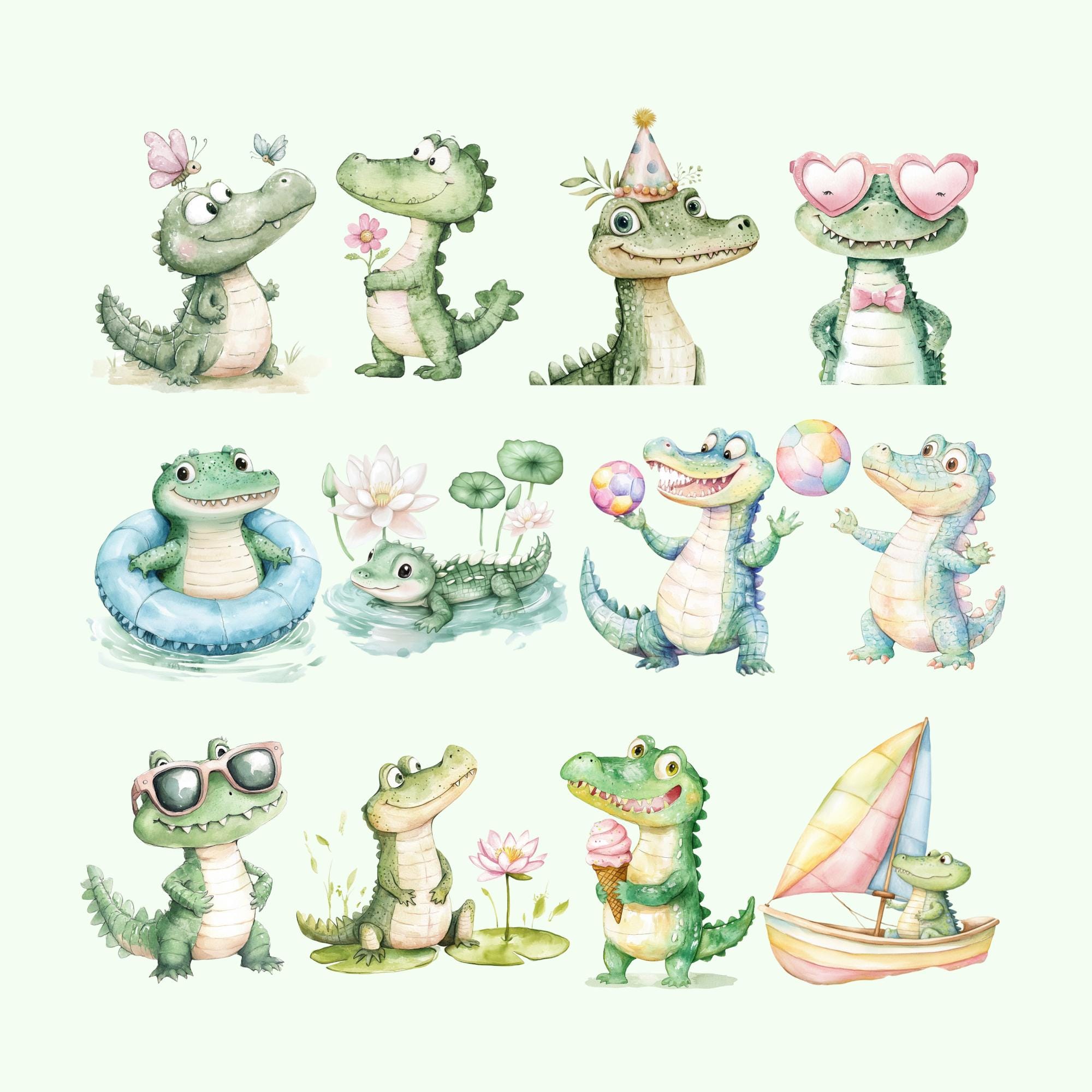 Alligator Clipart, Cute Alligator PNG, Watercolor Reptile Art, Baby ...