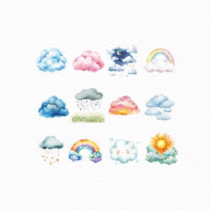 Clouds Clipart, Watercolor PNG, Fluffy Sky Illustration, Cute Pastel ...