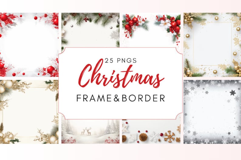Christmas Frames Border Digital Paper, Festive Frame Digital Graphics ...