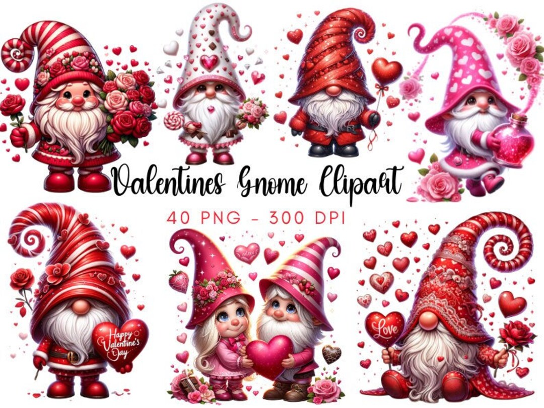 Charming Valentine's Gnome Clipart Set 40 PNG Festive Gnomes Clipart ...
