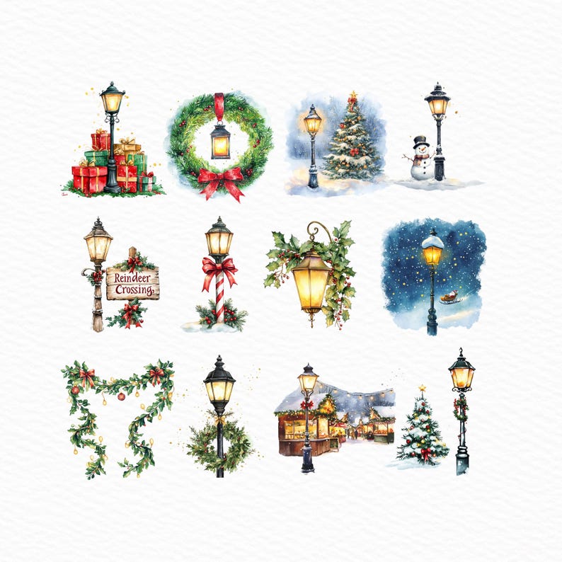 Christmas Lamp Post Clipart, Festive Holiday Art, Lamp Post ...