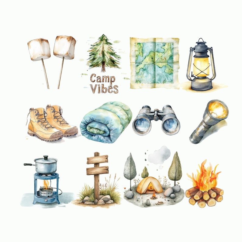 Camping Clipart, Camping PNG, Camper Art, Watercolor Camping, Tent ...