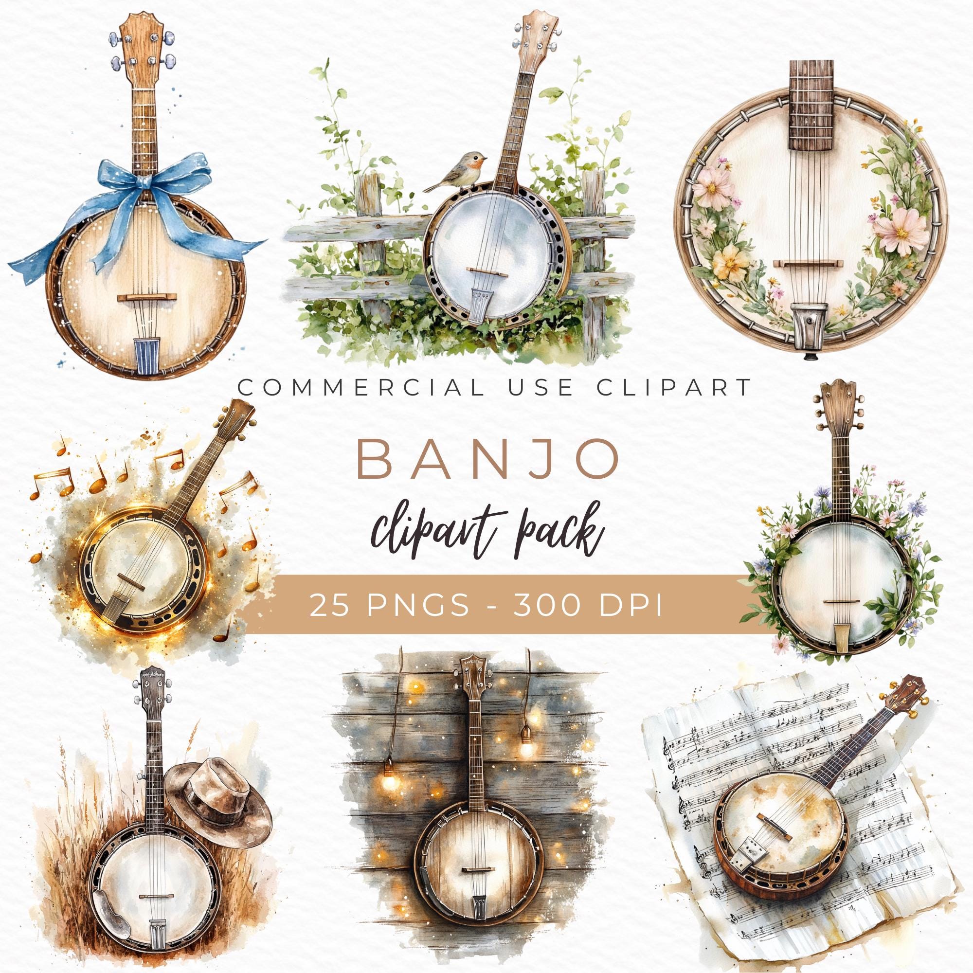 Banjo Clipart, Vintage Banjo PNG, Music Clipart, Musical Instrument ...