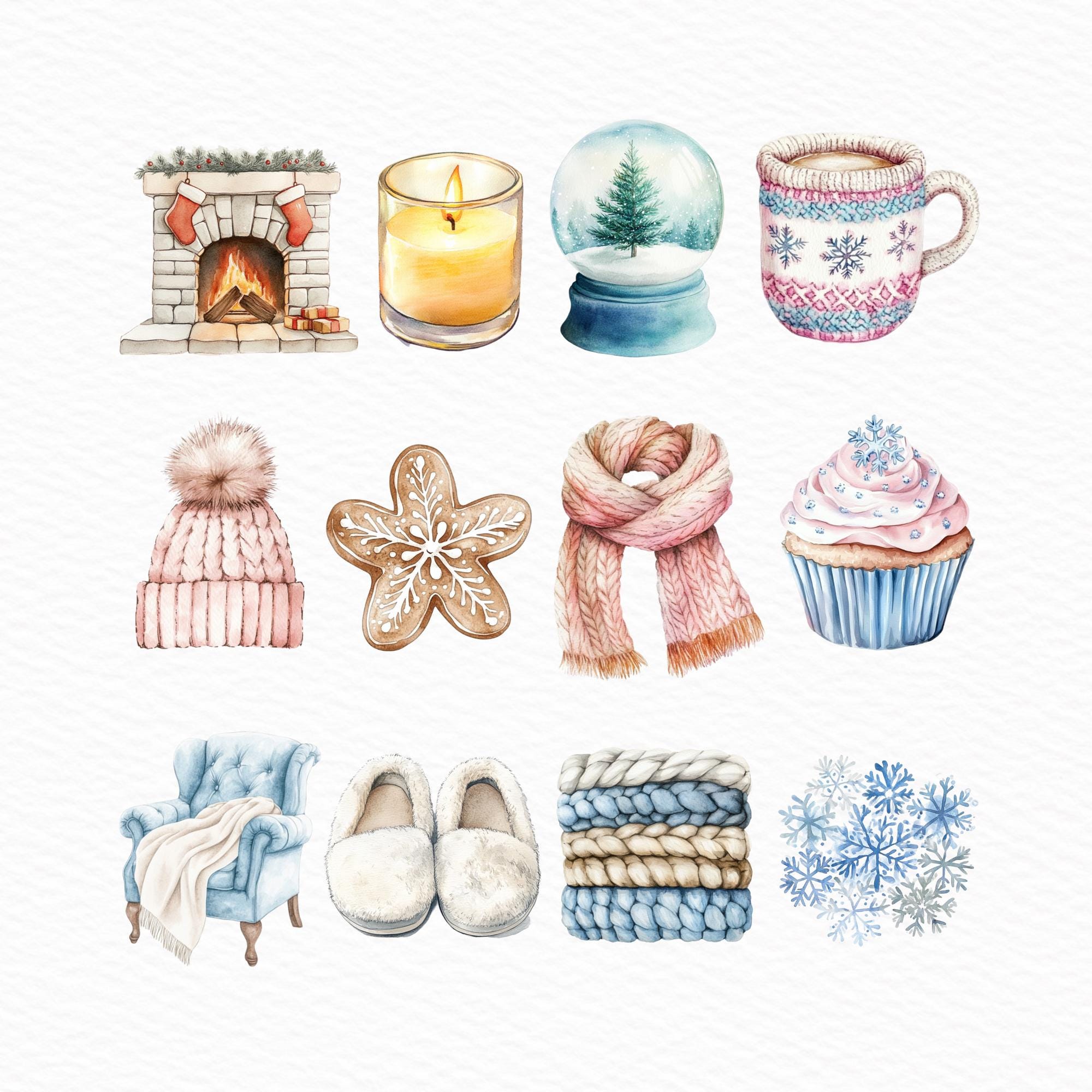 Watercolor Pastel Cozy Winter Clipart, Holiday Art, Christmas Graphics ...