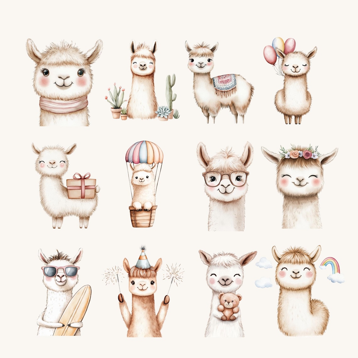 Watercolor Baby Llama Clipart, Cute Llama & Alpaca Art, Nursery Wall ...