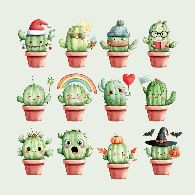 Cute Watercolor Cactus Clipart, Adorable Succulent Pngs, Plant Art for ...