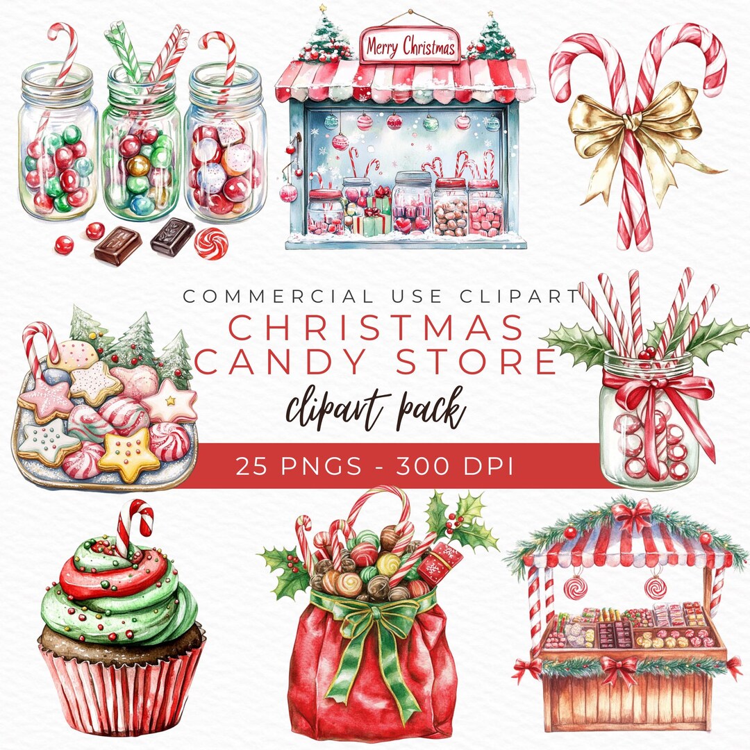 Christmas Candy Store Clipart, Candy Cane PNG, Holiday Clipart, Festive ...