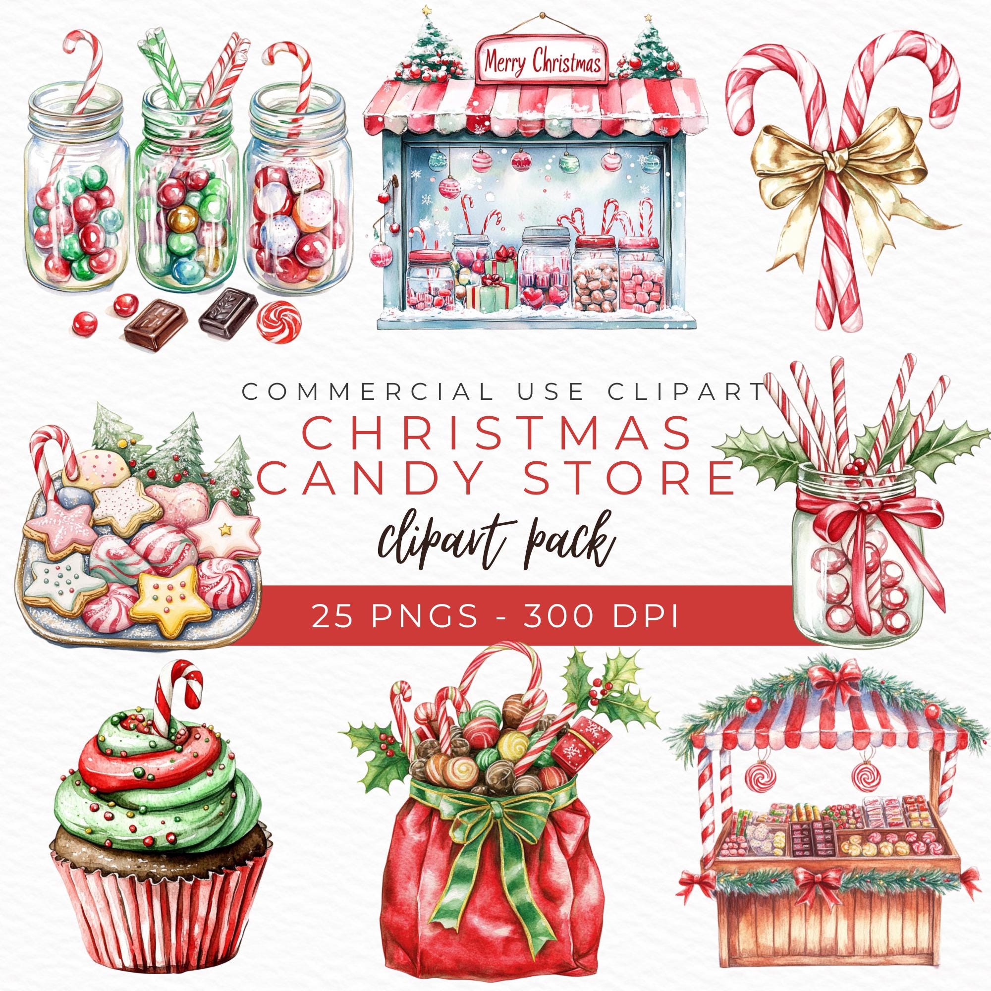 Christmas Candy Store Clipart, Candy Cane PNG, Holiday Clipart, Festive ...