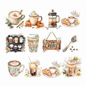 Coffee Lover Clipart Pack, Boho Coffee Illustrations, Watercolor Coffee ...