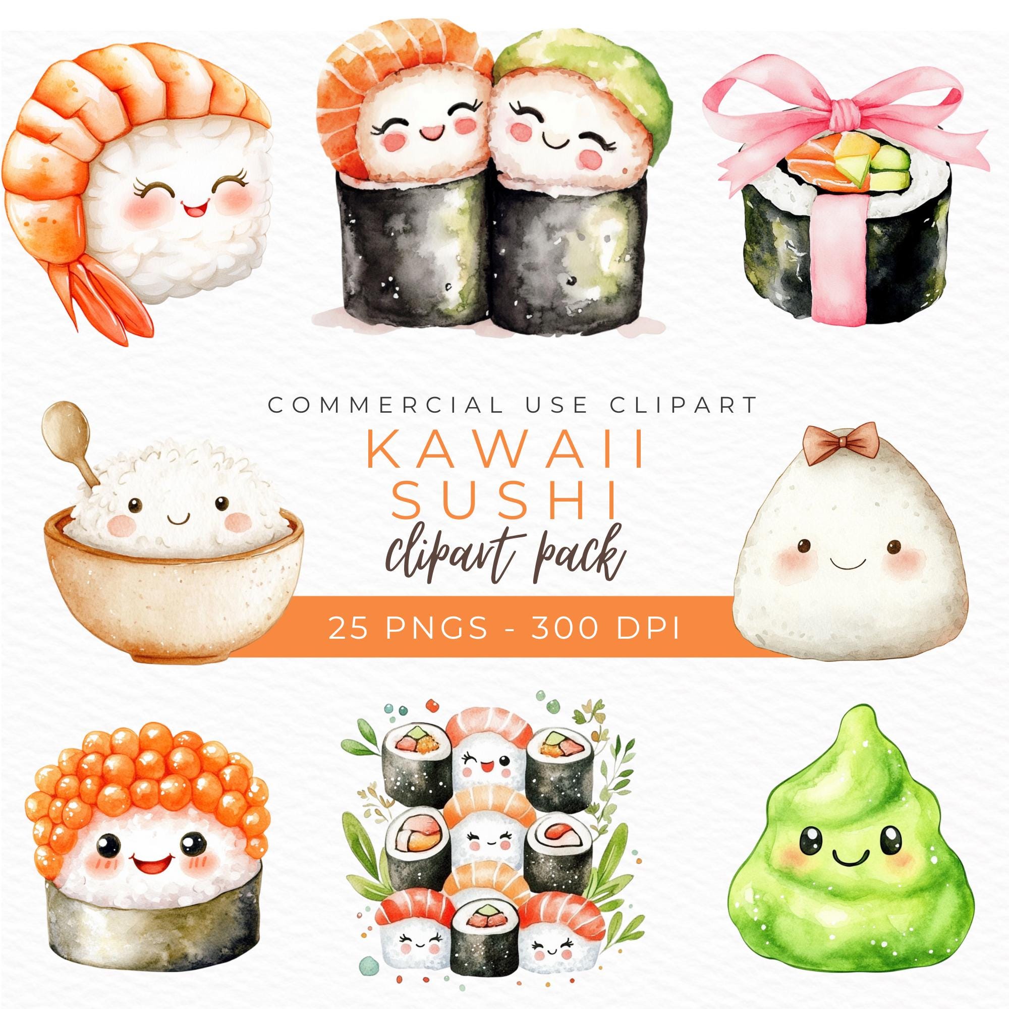 Kawaii Sushi Clipart, Cute Sushi PNG, Sushi Roll Illustration, Japanese ...