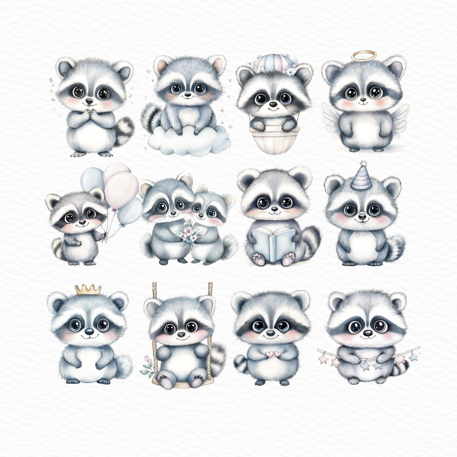 Cute Raccoon Clipart, Woodland Animal Art, Watercolor Raccoon ...