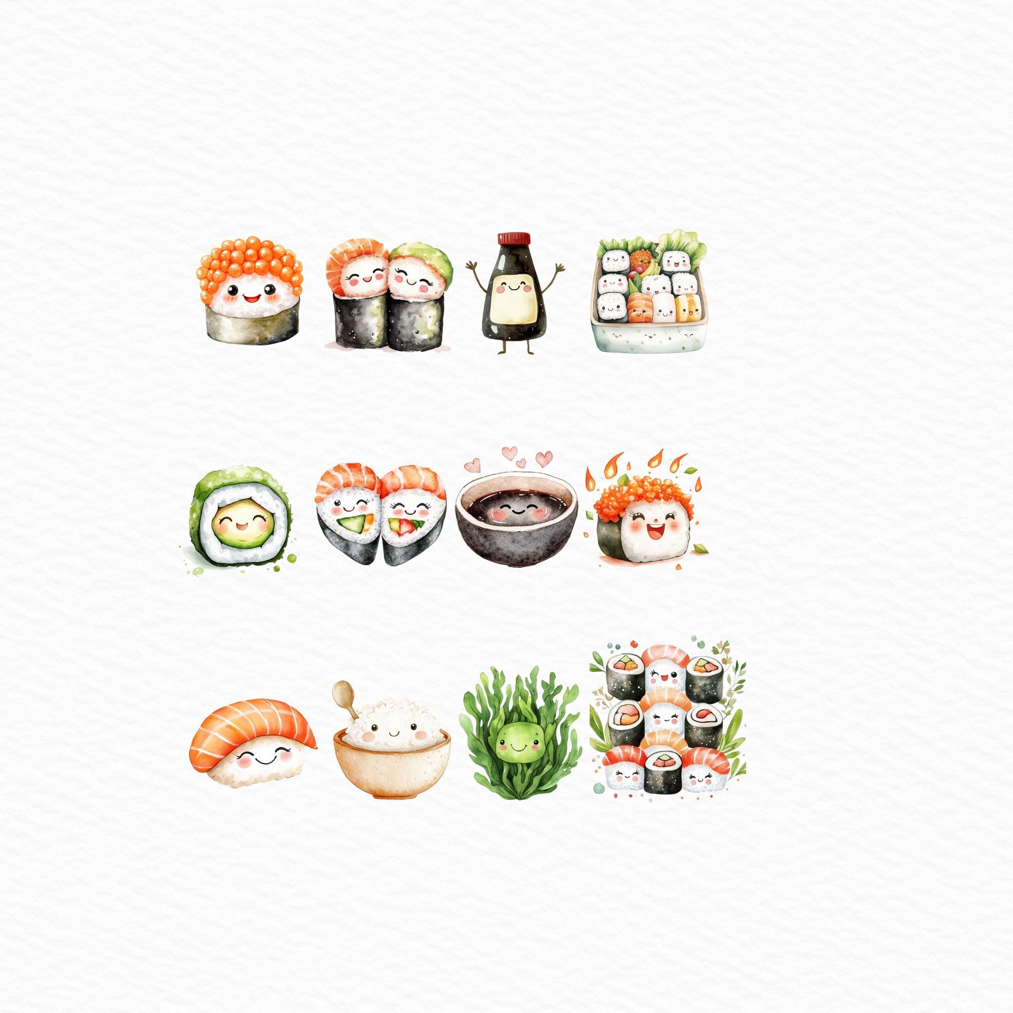 Kawaii Sushi Clipart, Cute Sushi PNG, Sushi Roll Illustration, Japanese ...