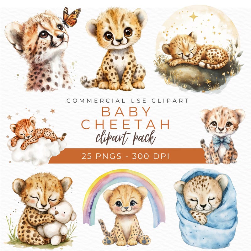 Cute Cheetah Clipart - Etsy