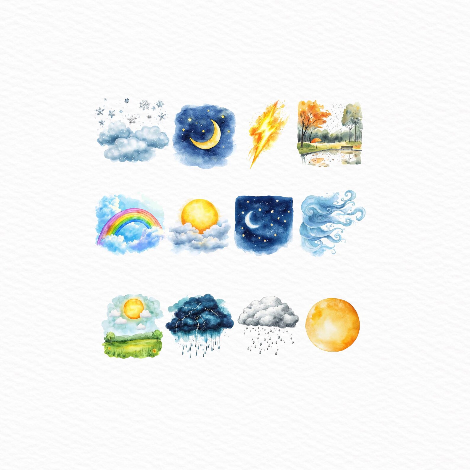 Weather Clipart, Watercolor PNG, Cute Sun and Cloud Illustration, Storm ...