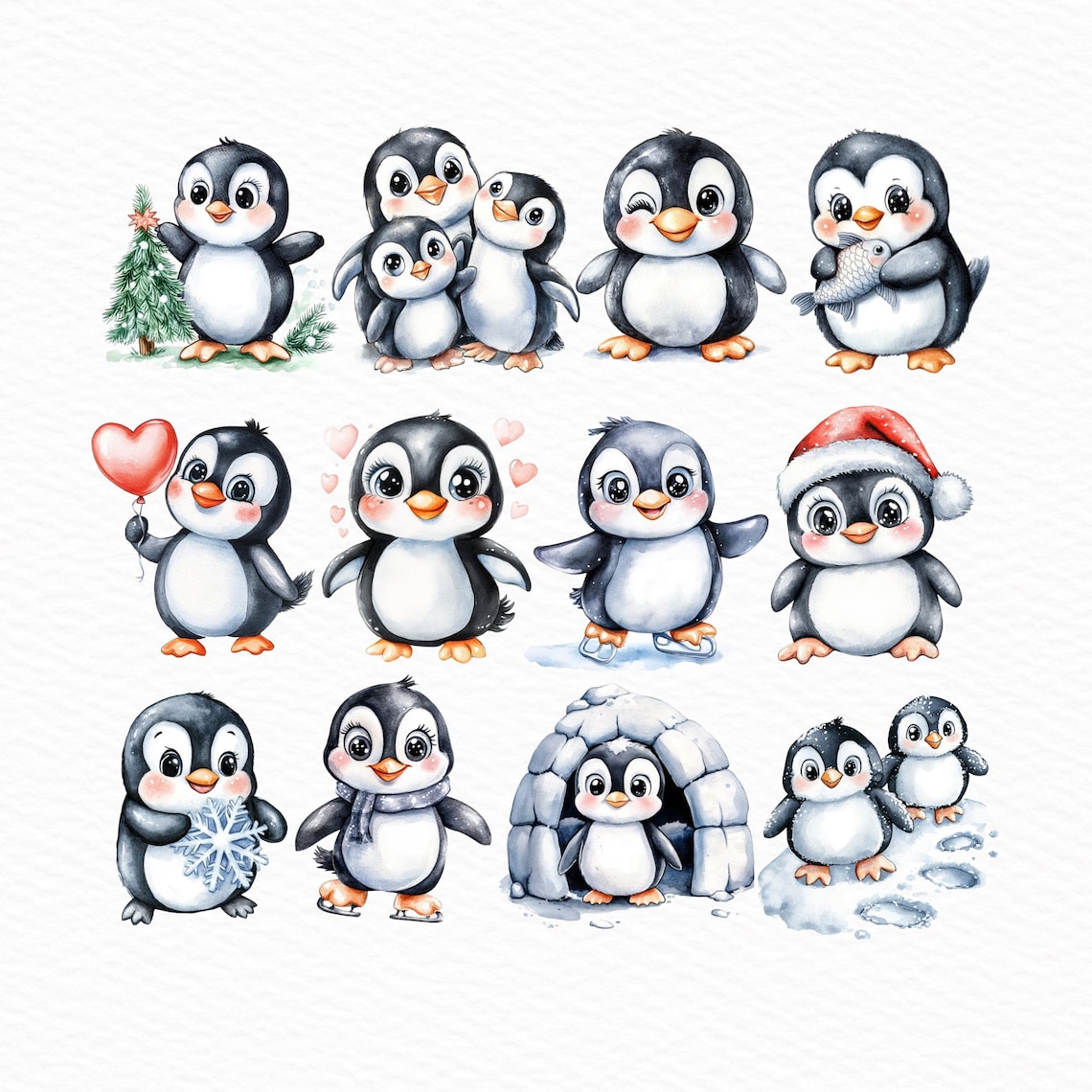 Cute Penguin Clipart, Baby Penguin PNG, Watercolor Winter Animals ...