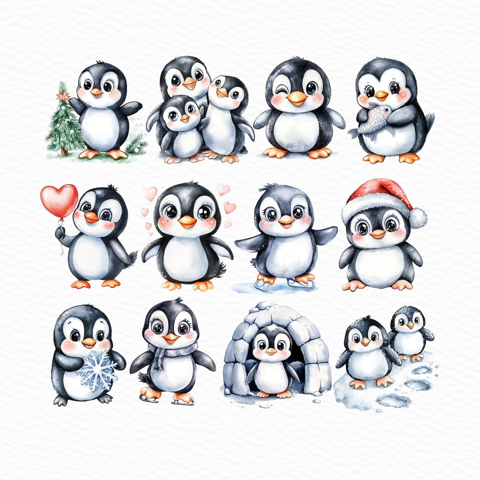 Cute Penguin Clipart, Baby Penguin PNG, Watercolor Winter Animals ...