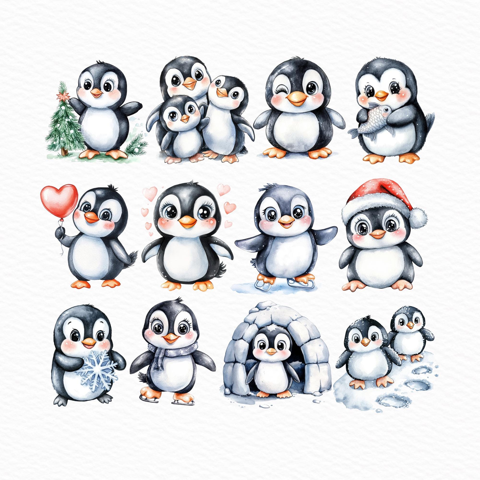 Cute Penguin Clipart, Baby Penguin PNG, Watercolor Winter Animals ...