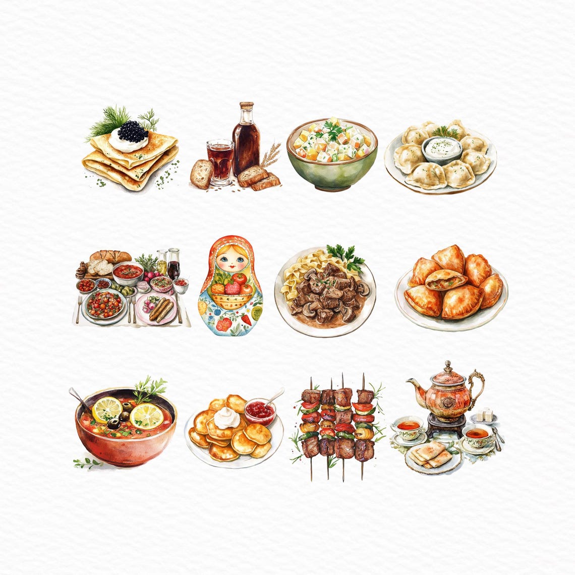 Russian Food Clipart, Traditional Cuisine Art, Watercolor Food Graphics ...