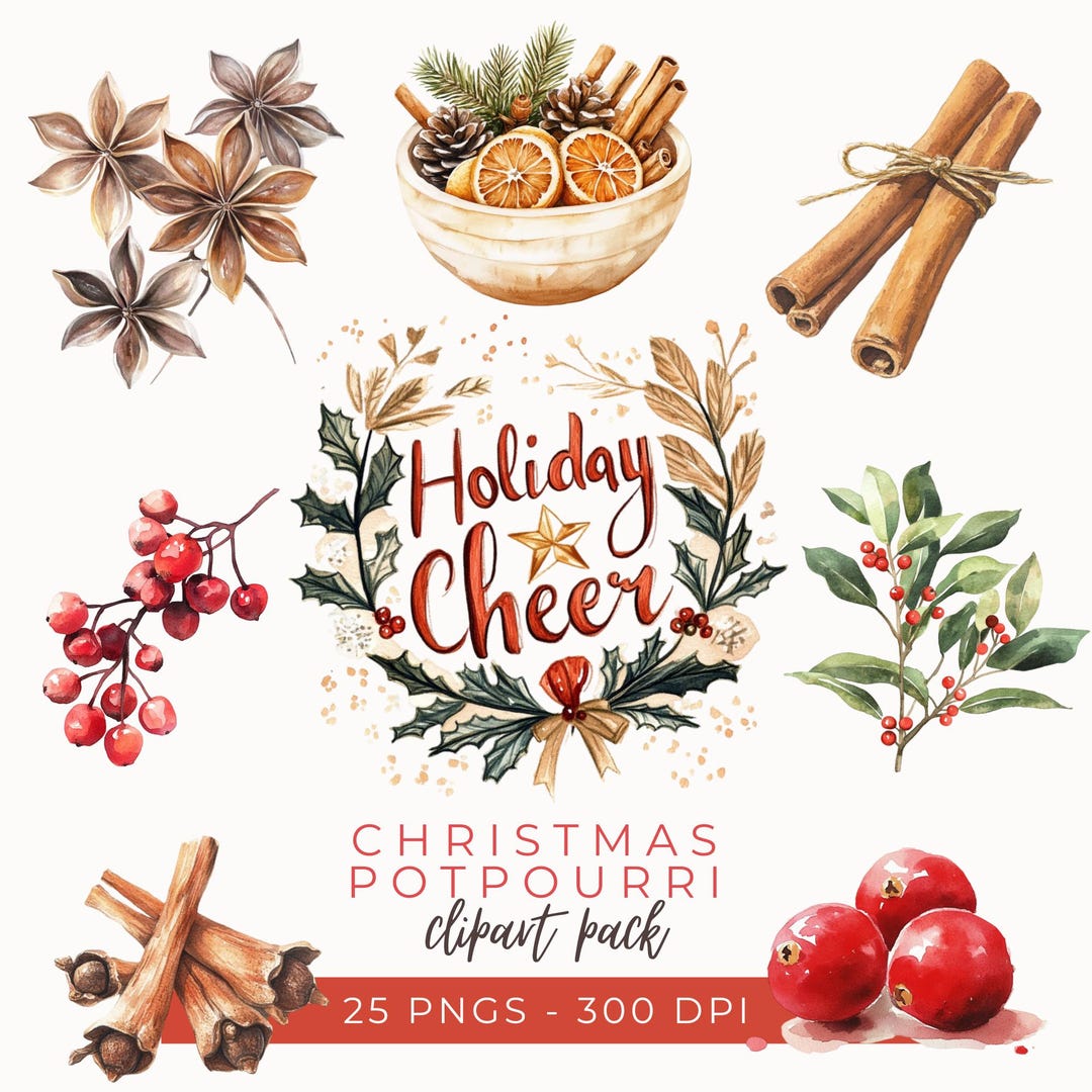 Christmas Potpourri Clipart: Watercolor Holiday Art (instant Download ...