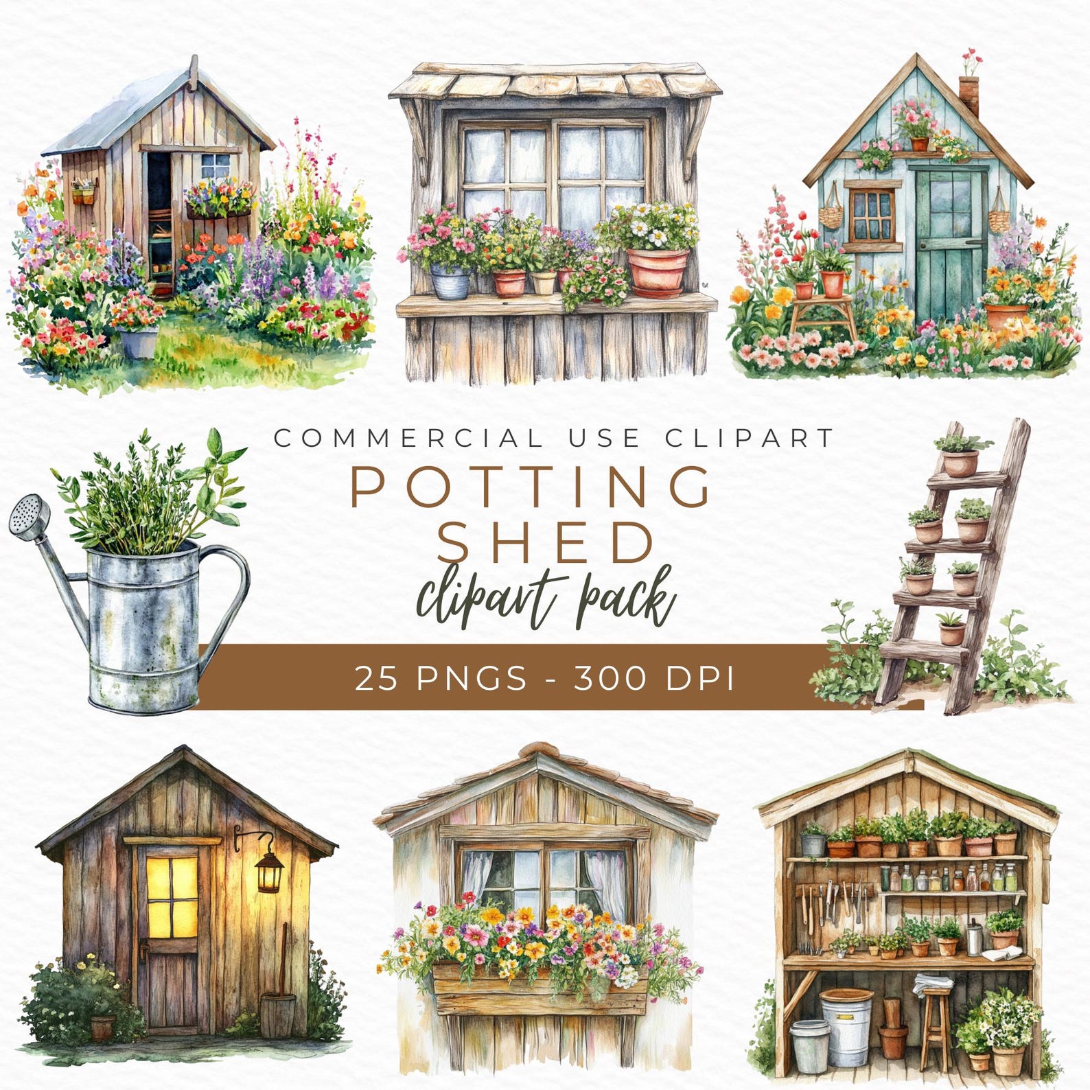 Potting Shed Clipart, Cottage Garden Art, Rustic Gardening Graphics ...
