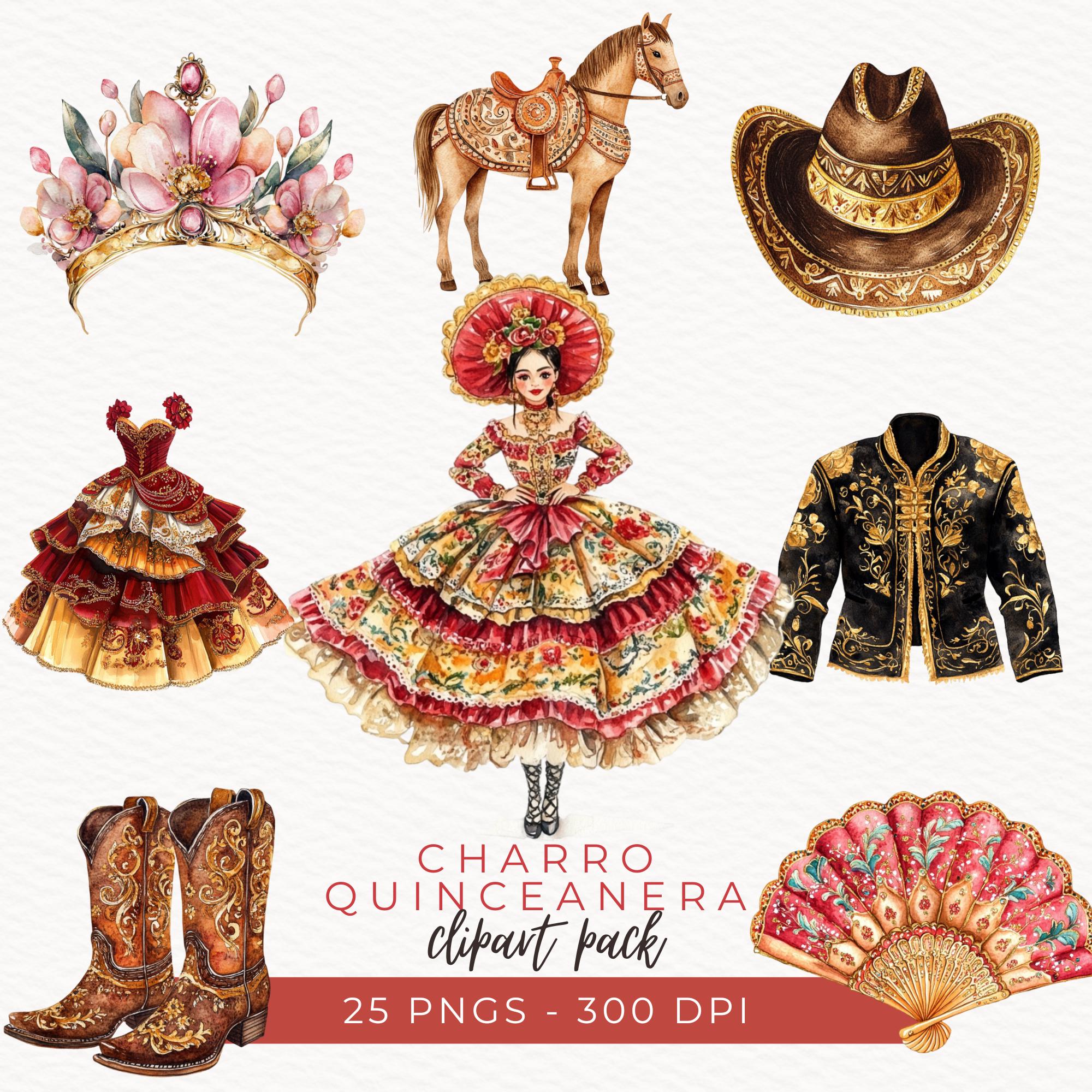 Charro Quinceañera Clipart, Mis Quince Años Art, Mexican Fiesta Clipart ...