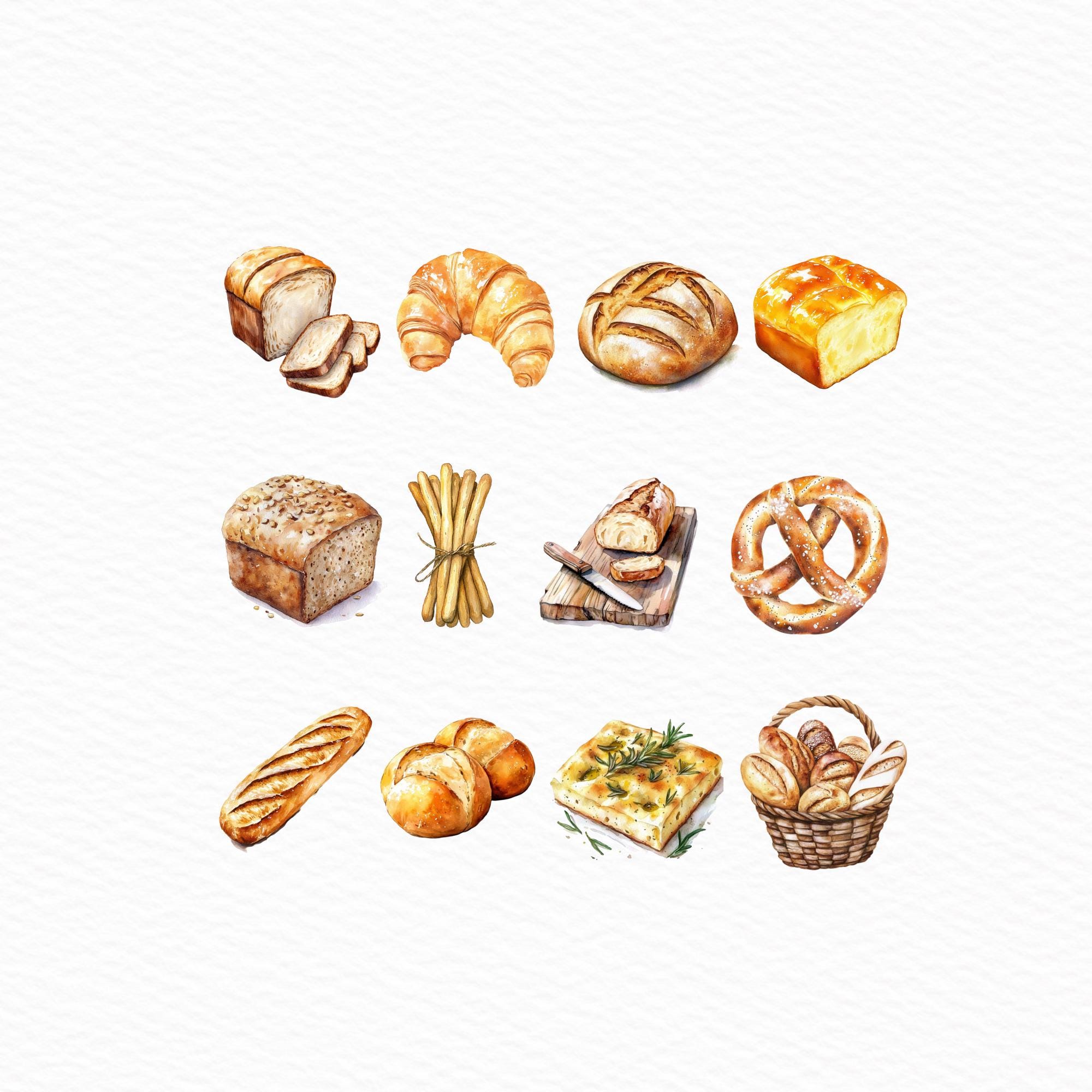 Bread Clipart, Watercolor PNG, Rustic Loaf Illustration, Artisan Bakery ...