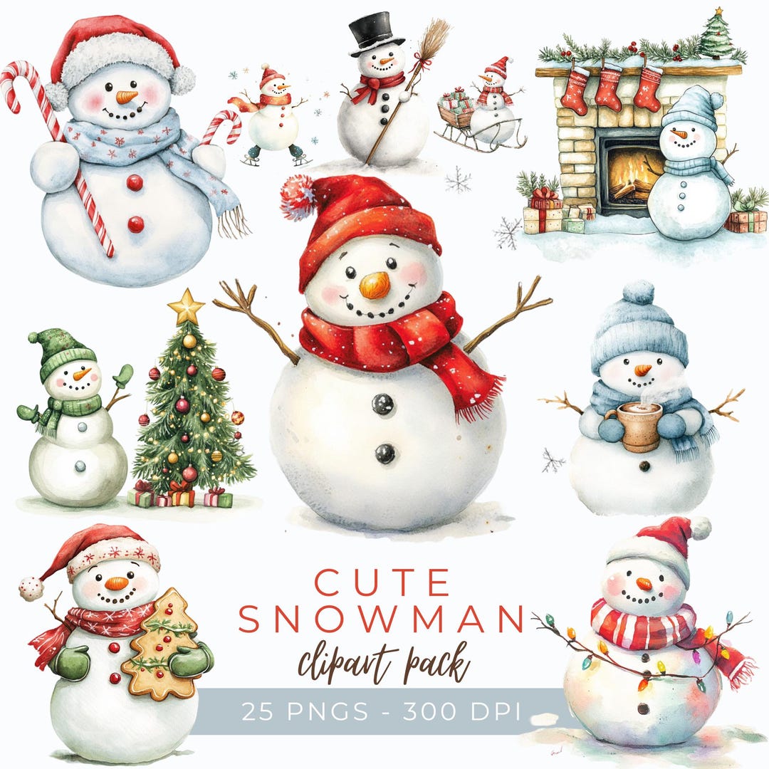 Cute Snowman Clipart, Kawaii Snowman Face PNG, Christmas and Winter ...