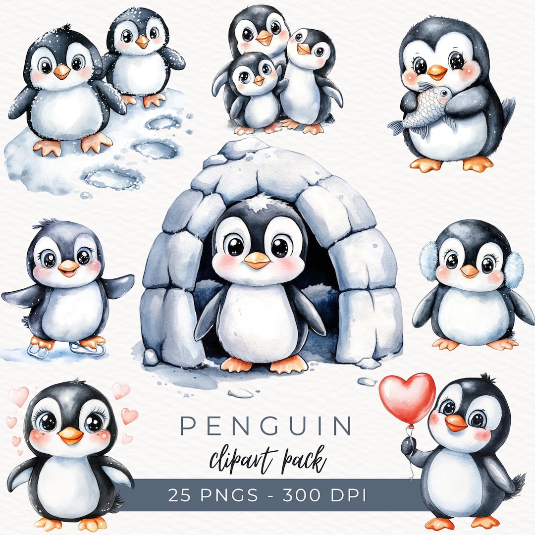 Cute Penguin Clipart, Baby Penguin PNG, Watercolor Winter Animals ...