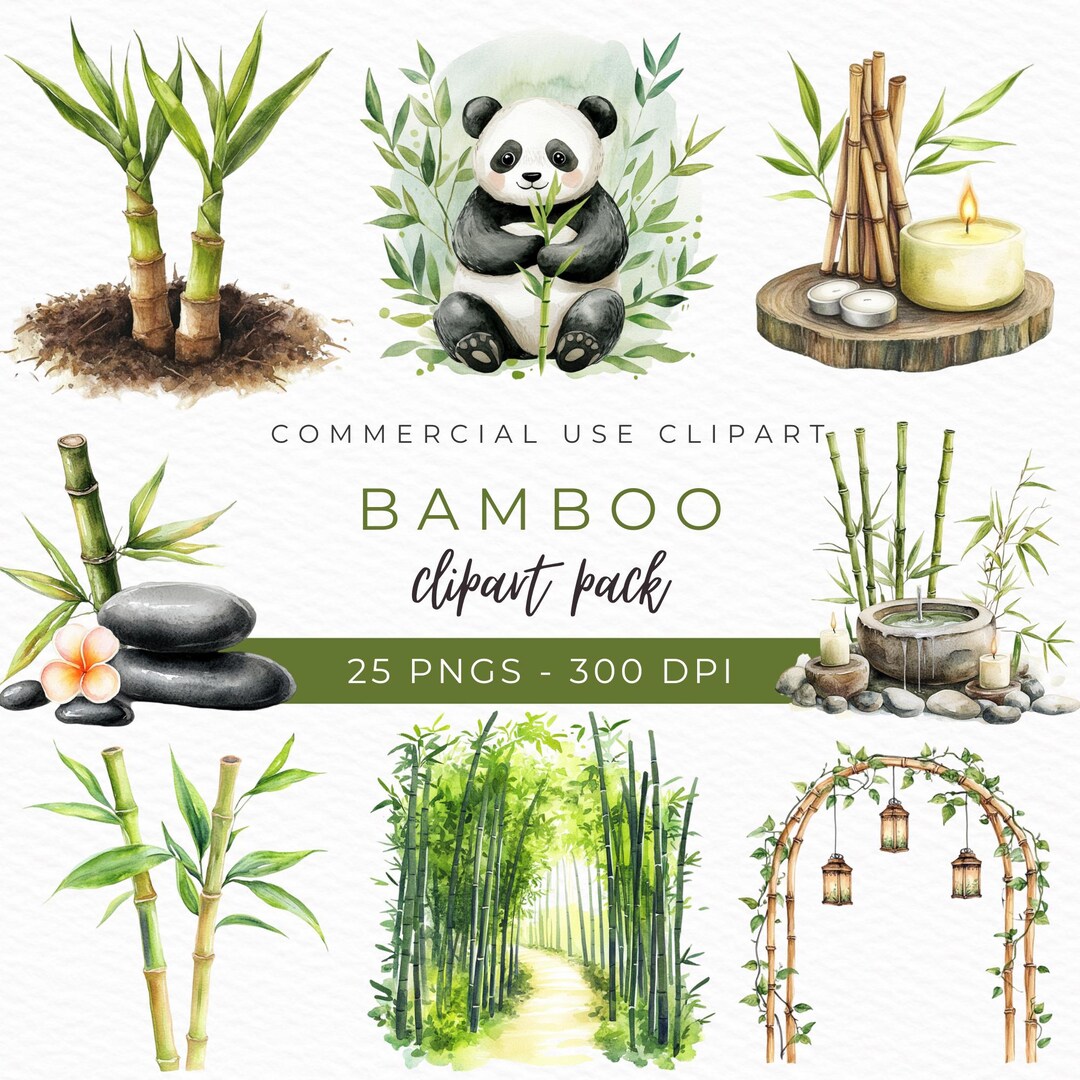 Watercolor Bamboo Clipart, Botanical Greenery Art, Bamboo Frame PNG ...