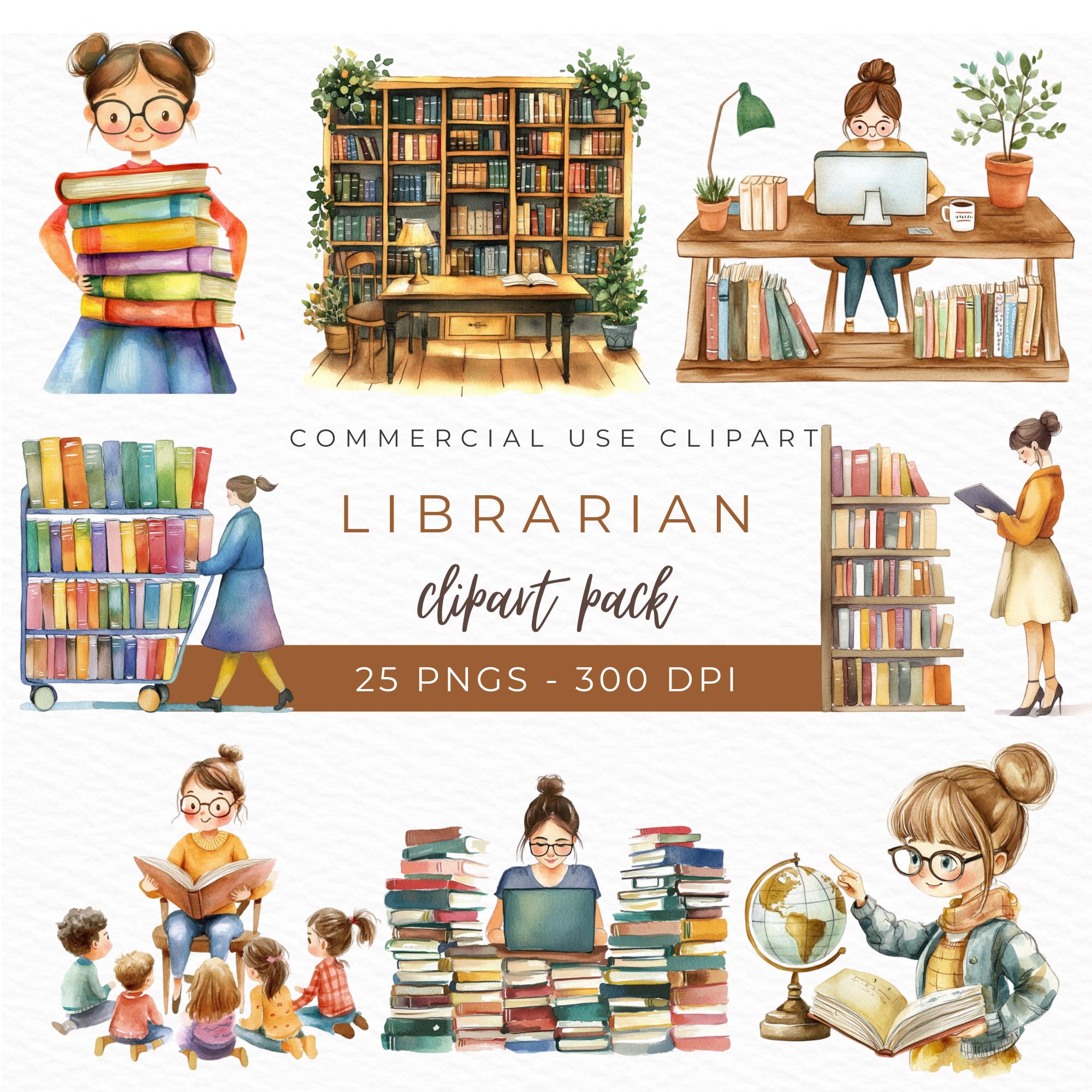 Librarian Clipart, Cute Library PNG, Book Stack Illustration, Magic ...