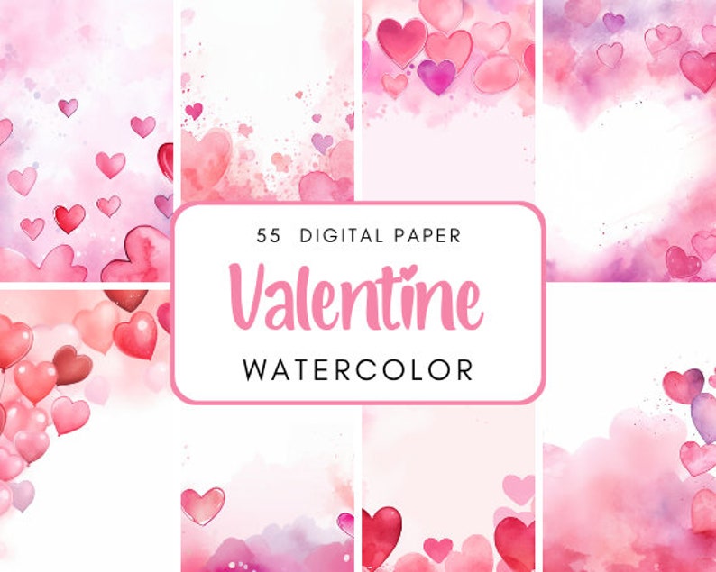 Valentine Hearts Digital Papers, Scrapbook Paper, Heart Backgrounds ...