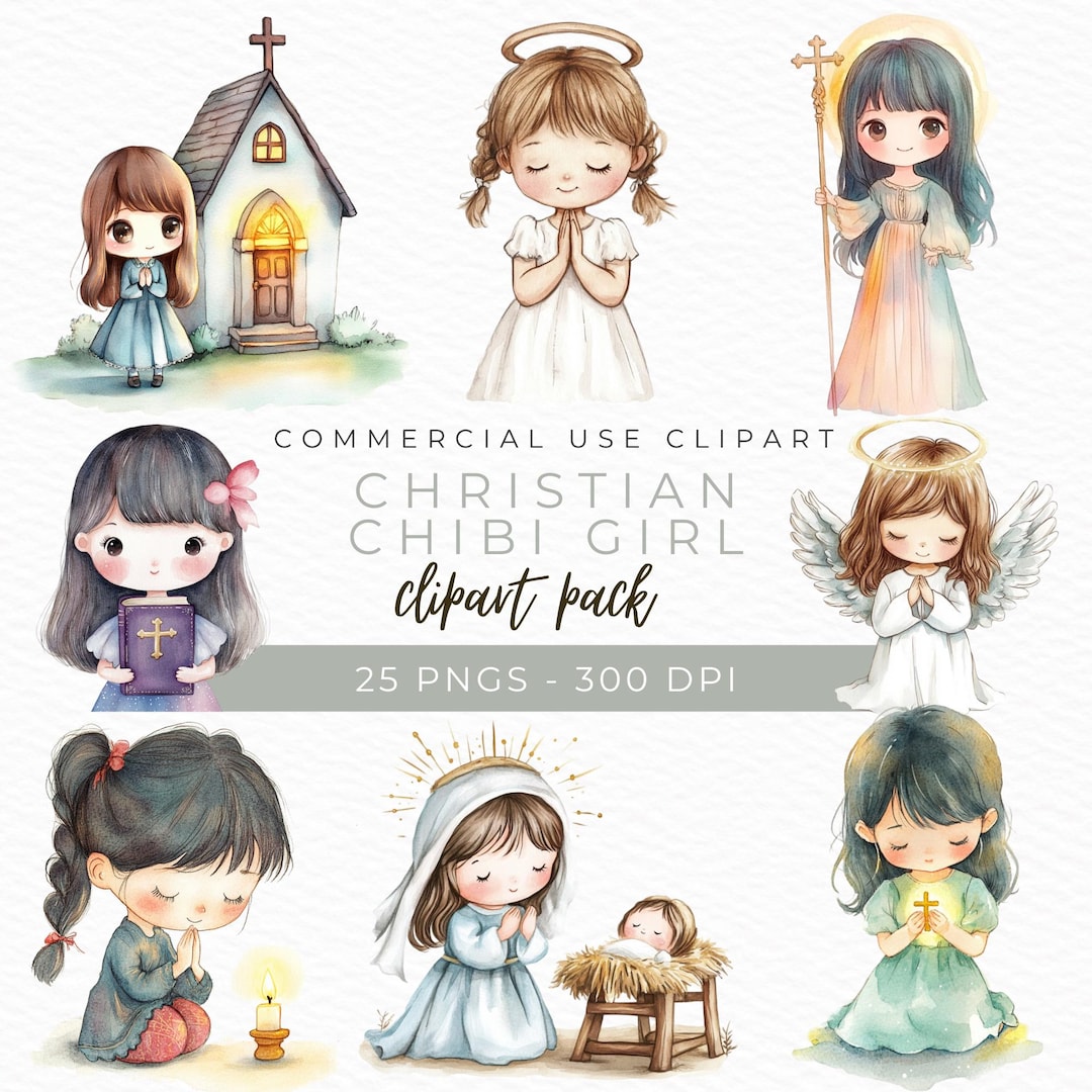 Christian Chibi Girl Clipart, Cute Girl Praying PNG, Religious Graphics ...